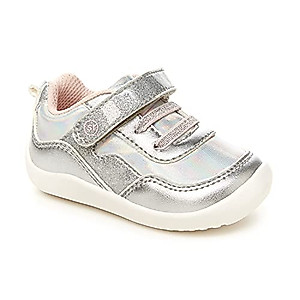 Stride Rite 360 Baby Shoes, Natasha First Walker Shoes for Girls, Khaki (Size 3),Silver