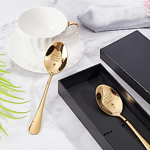 GLOBLELAND 2Pcs To A Lifetime of Ice Cream Together Spoon with Gift Box Golden Engraved Stainless Steel Table Spoons for Friends Families Festival Christmas Birthday Wedding,7.2''