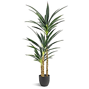 Waoops Artificial Tree 4.7Ft Faux Agave Plant with 3 Heads in Plastic Pot Fake Tree for Home Decor Indoor or Outdoor Office Decoration Housewarming Gift(4.7 Feet-1 Pack)