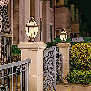 Enlylyog Outdoor Wall Column Head Lamp Door All Copper European Style Lighting Waterproof Home Villa Garden Street Lamp Landscape Garden Lamp Hotel Outdoor Lamp