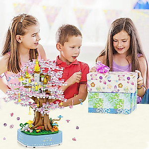 Charming 608-Piece Rotating Sakura Treehouse Music Box Building Blocks Set - Educational Puzzle Toy, for Kids Over 6 and Adults