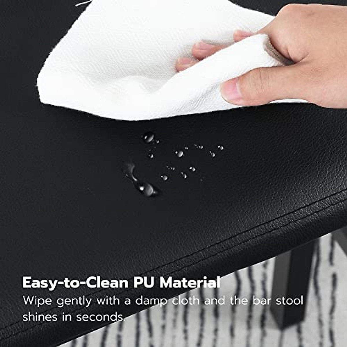 HOOBRO Bar Stools, Set of 2 Bar Chairs, PU Leather Upholstered Breakfast Stools, Easy Assembly, Suitable for Kitchen, Bar, Dining Room, Black BB01MD01