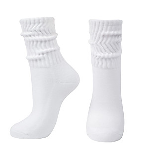 Intgoodluckycc White Slouch Scrunch Socks for Women, Slouch High Tube Socks Women (1 Pair - White)
