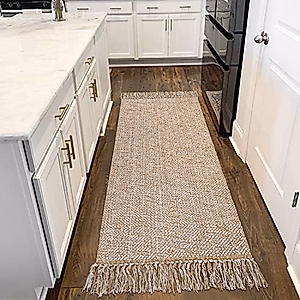 Collive Hallway Runner Rug, 2' x 6' Hand-Woven Reversible Washable Entryway Rug, Tan Cotton Modern Farmhouse Laundry Room Rug Long Carpet for Bathroom Sink Foyer Bedroom