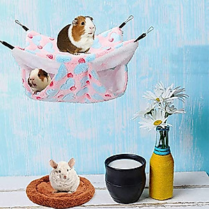 2 Pcs Guinea Pig Hamster Hanging Hammock and Warm Bed Soft Mat Set Hamster Mats for Hedgehog Chinchilla Small Pet Cage Hammock Hideout Tunnel Cave Rat Ferret Squirrel Bearded Dragon Small Pet-Pink