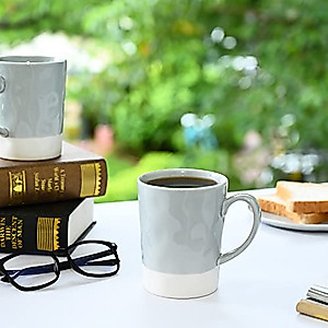 Miicol Porcelain Coffee Mugs Set of 6-15 Oz Large Ceramic Flat Bottom Cups for Latte, Tea, Cocoa - Modern Rustic Handmade Look, Neutral Grey