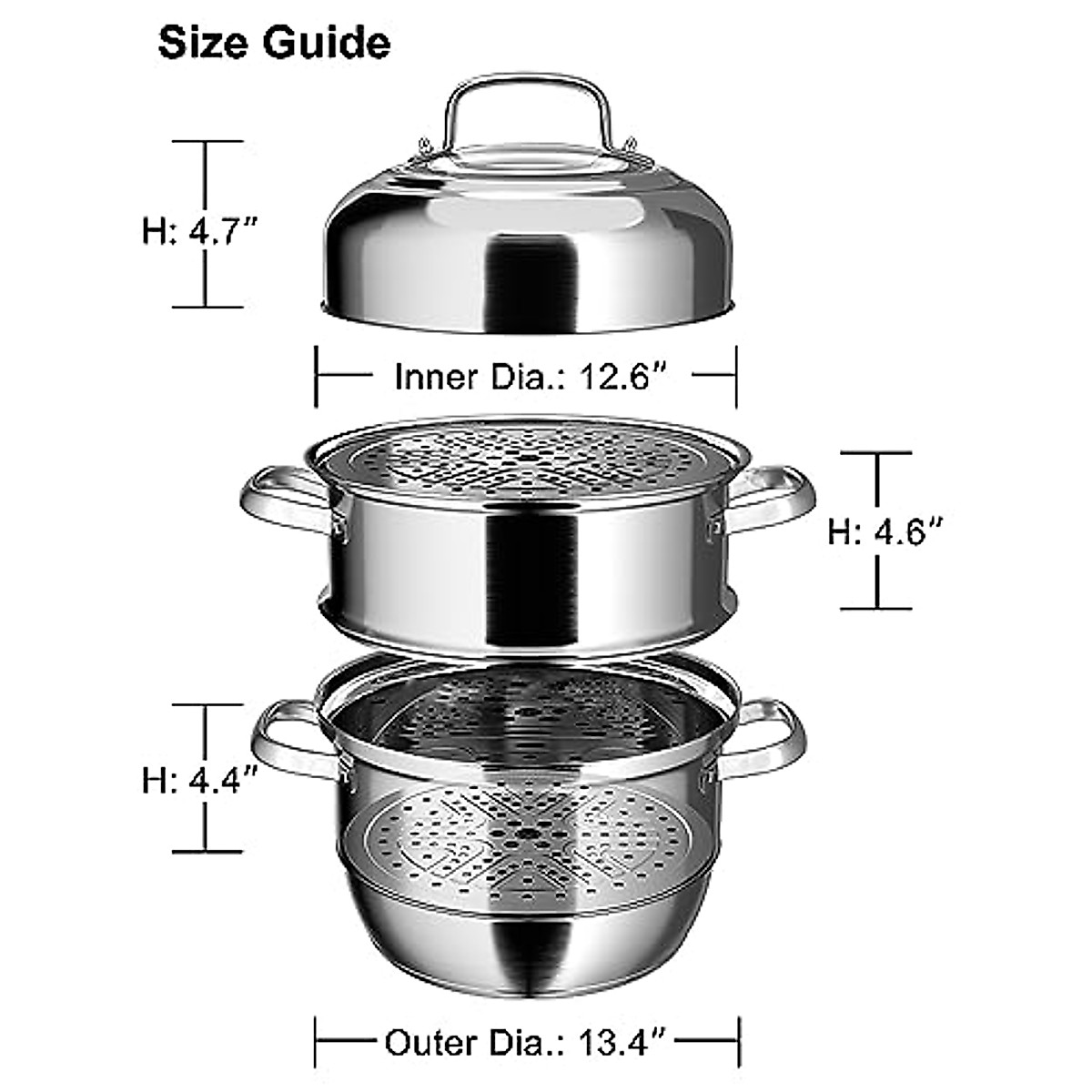VENTION Large Steamer for Cooking, 3 Tier Steamer Pot, 13 2/5 Inch Stainless Steel Steamer, Steam Pots for Cooking