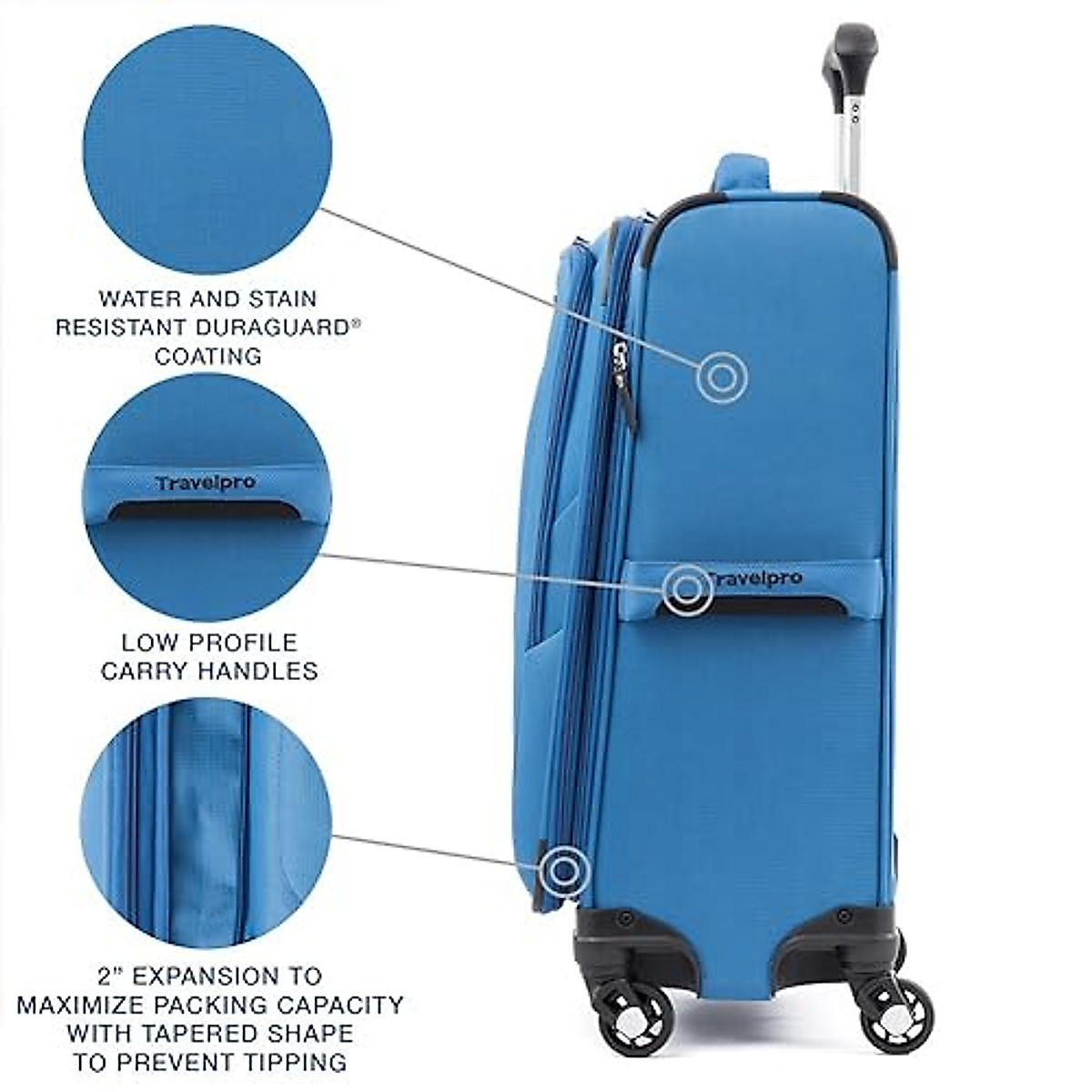 Travelpro Maxlite 5 Softside Expandable Luggage with 4 Spinner Wheels, Lightweight Suitcase, Men and Women, Azure Blue, Carry-On 21-Inch
