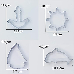 LILIAO Nautical Cookie Cutter Set - 4 Piece - Anchor, Sailboat, Rudder and Dolphin Biscuit Fondant Cutters - Stainless Steel