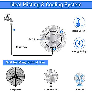 XDDIAS Fan Misting Kit for Outdoor Misting Cooling System with 19.67FT (6M) Misting Line+6 Nozzle+A Faucet Adapter DIY Cool Patio Breeze Misters Fan for Any Outdoor Fans