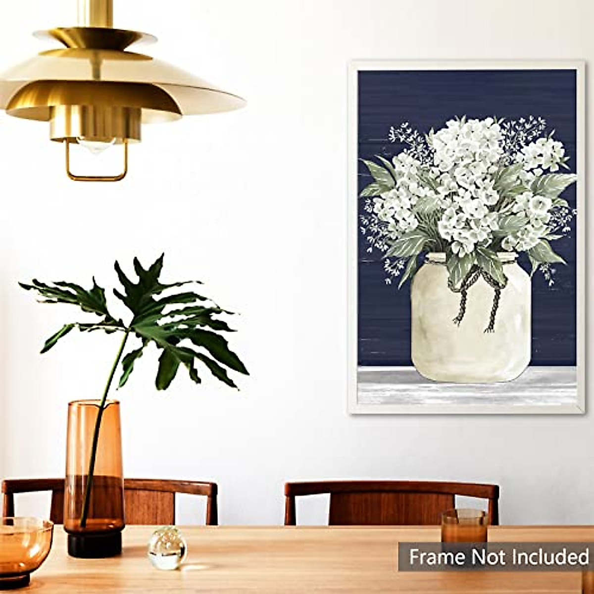 Selitiyer Rustic Bathroom Wall Art Farmhouse Flower Wall Decor Blue White Canvas Prints Mason Jar Floral Poster Country Painting Picture for Kitchen Living Dining Room Home Decor 16x24 Inch No Frame