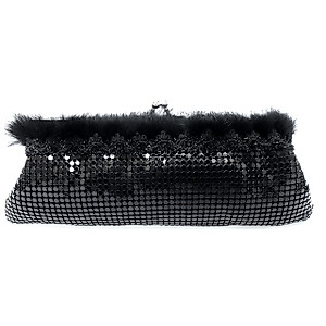 Frewahmesh Evening Clutch Metal Mesh Purse Bag for Cocktail Party Prom Wedding Banquet (Black-2)