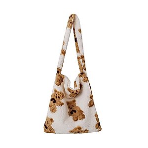 Plush Bear Bags For Women, Girls Tote Fluffy Plush Shoulder Bags Faux Fur Clutch Purses (White)
