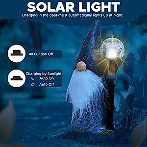 Garden Gnome Statue - Gnomes Decorations for Yard with Solar Lights, Resin Gnome Figurine Holding Magic Wand,Outdoor Lawn Decor Flocked for Patio, Balcony, Yard (Grey)