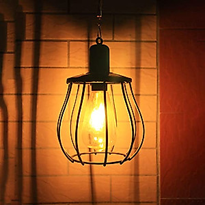 Hanging Solar Lights Outdoor - Hemp Rope Solar Powered Lantern Waterproof Retro Lanterns Lamps with Warm Light Edison Bulb for Patio,Yard,Garden and Pathway Decoration(Semicircle), Warm White