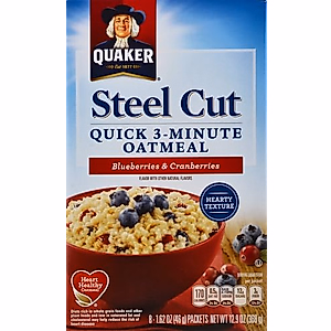 Quaker, Instant Steel Cut Oatmeal, Cranberries And Blueberries, 8 Ct