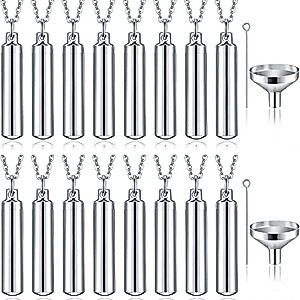 Urn Necklace for Ashes Cremation Cylinder Memorial Stainless Steel Memorial Pendant for Women Men Loved Ones (Silver,10 Pieces)