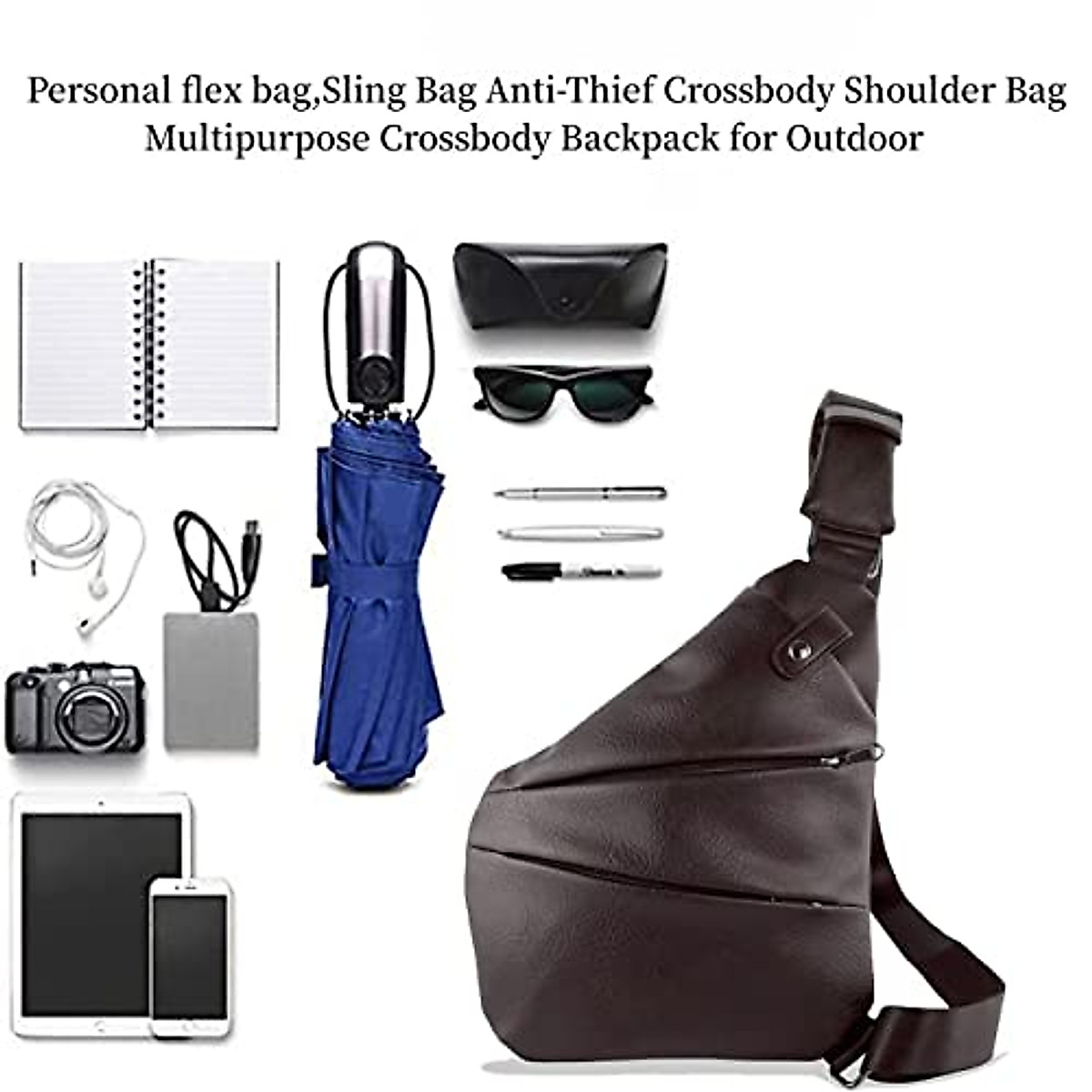 VUUEAN Personal flex bag,Sling Bag Anti-Thief Crossbody Shoulder Bag Multipurpose Crossbody Backpack for Outdoor (brown leather)