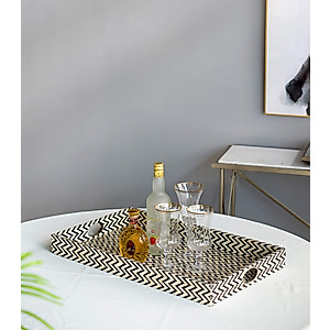 A&B Home Rectangular Serving Tray,Hanley Geometric Wood Trays with Handles,Decorative Trays with Vibrant Black and White Art Decor Patterns in 2 asst,25x15 inch