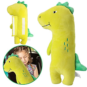 Barelove Seat Belt Cover Pillow for Kids, Car Seatbelt Cushion Shoulder Neck Support Protector Pad, Soft Stuffed Plush Travel Vehicle Safety Belts Strap Pillow for Boys and Girls Headrest (Dinosaur)