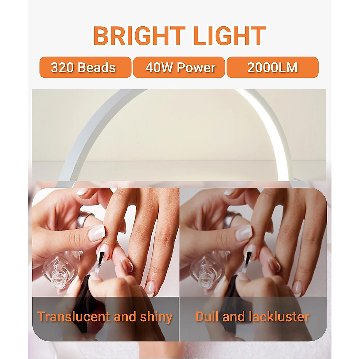 Jectse Half Moon Desk Lamp, 28 Inch Nail Desk Lamp LED Half Moon Light Nail Light with 10 Brightness and 7 Colors, Dimmable Half Moon Lamp for Nails Lash Extension Tattoo (US Plug)