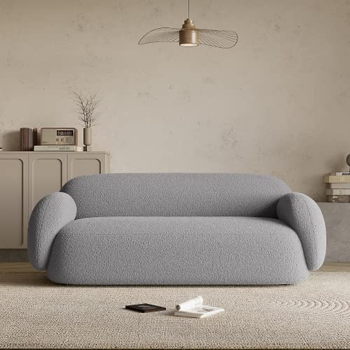 Acanva Modern Minimalist Sofa for Living Room Lounge Home Office, Rounded Edges Couch with Soft Boucle Upholstered, 74”W, Grey