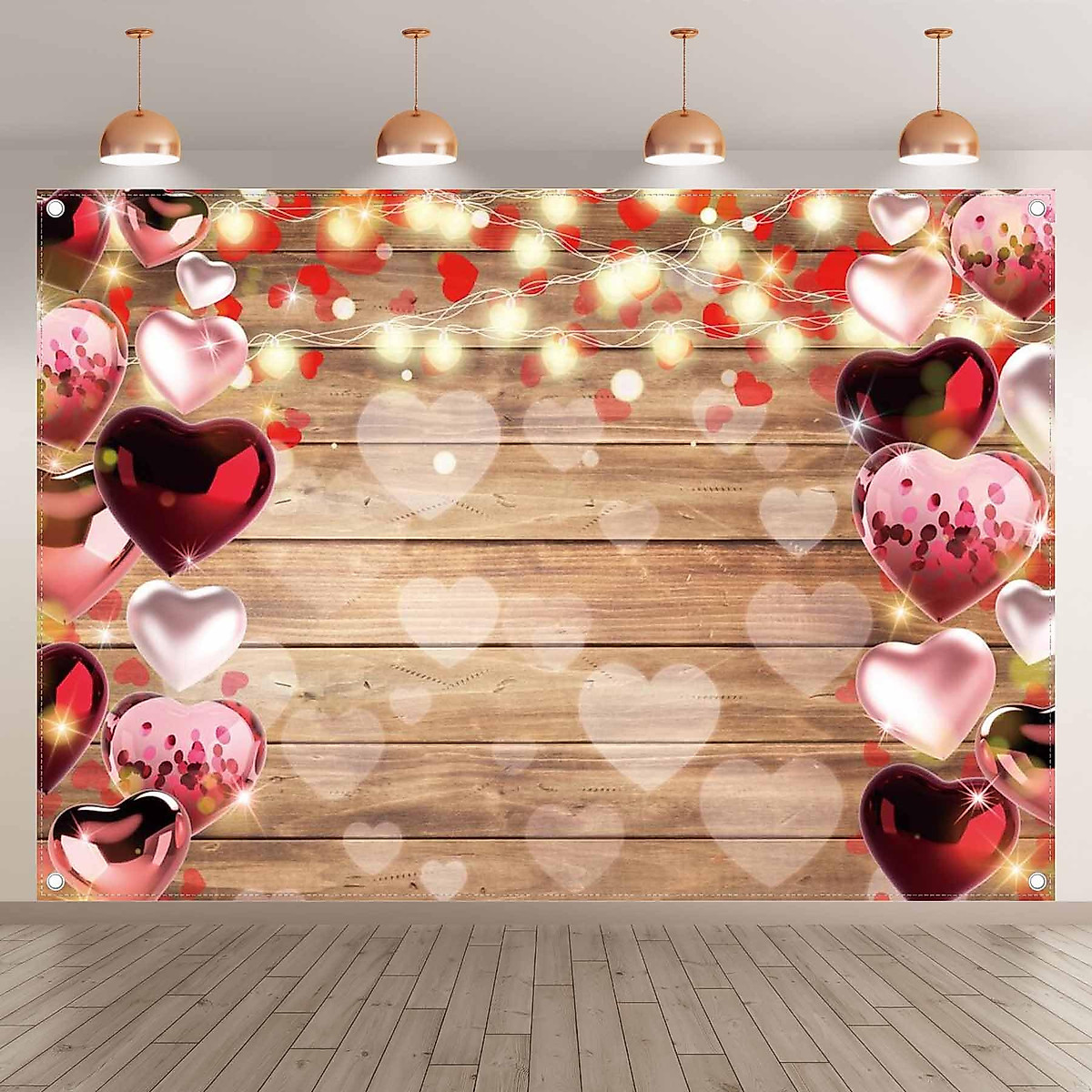 Swepuck 7x5ft Valentine's Day Photography Backdrop Wood Red Love Heart Background Wedding Bridal Shower Party Decorations Mother's Day Photo Banner