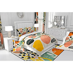 jejeloiu Kids Abstract Duvet Cover Set 100% Cotton Full Size, Geometric Bedding Set Stripes Geometry Comforter Cover Boys Girls Modern Art Luxury Teens Cotton Duvet Cover 3Pcs