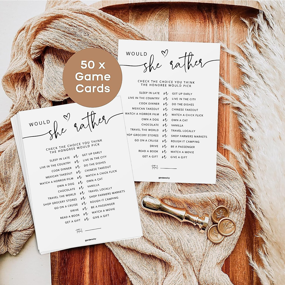 50 Would She Rather Bridal Shower Game Cards, Baby Shower Games, 50 Guests (Minimalist White)