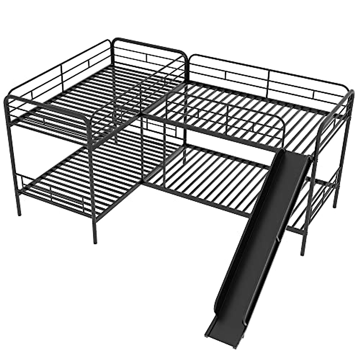 Merax Metal L-Shaped Bunk Bed with Slide and Ladder