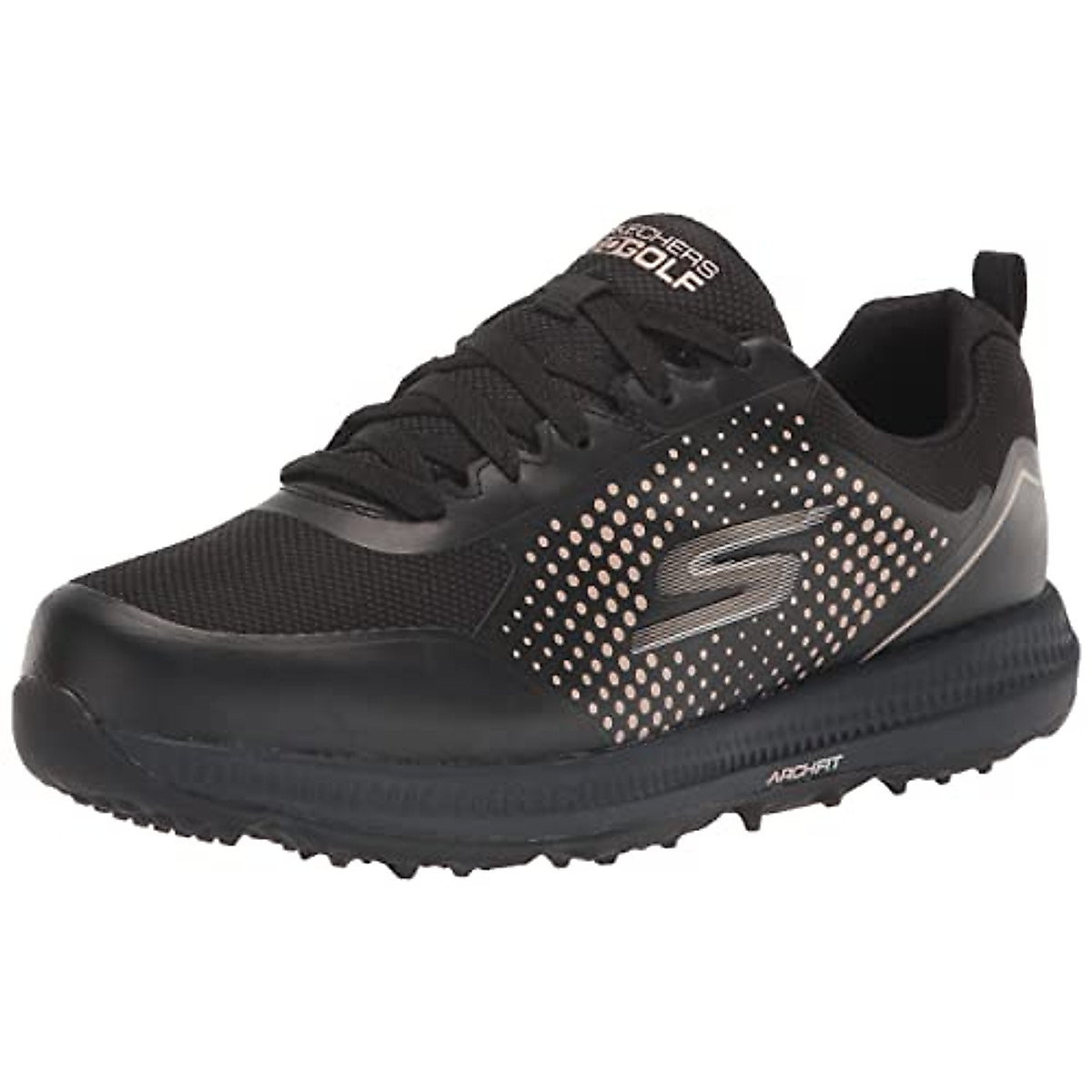 Skechers Women's Go Elite 5 Arch Fit Waterproof Golf Shoe Sneaker, Black/Rose Gold Sport, 5.5