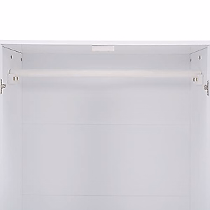 Bellemave Kids Wardrobe with Hanging Rod, Cute Wooden Wardrobe Closet with 2 Doors, Freestanding Wardrobe Cabinet, Storage Armoires for Boys Girls (White)