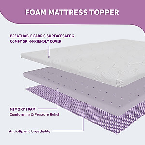 2" Twin Soft Mattress Topper - Removable Fitted Cover, Lavender Infusion Memory Foam Soft Mattress Topper, Ventilation Design, CertiPur Certified