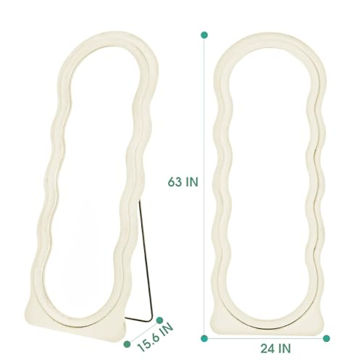 BEVERDY 63" x 24" Full Length Mirror - Wavy, Floor or Wall Mounted, Irregular Shape, Flannel Wrapped Frame, Full Body View, Beige White