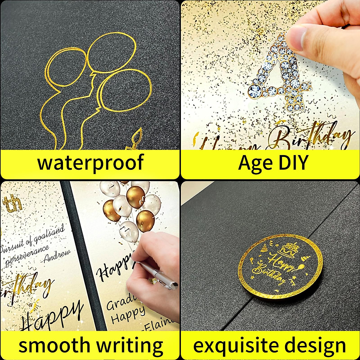 Birthday Guest Book Birthday Black and Gold Party Decorations,DIY Birthday Signing Card Board wtih Number Stickers, Be applicable to Any Age Birthday Party Supplies,Record the best wishes of friends