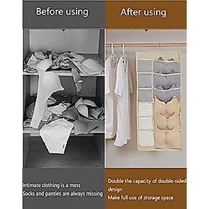 Closet Hanging Organizer with Mesh Pockets & Rotating Metal Hanger,Dual Sided Wall Shelf Wardrobe Storage Bags,Oxford Cloth Space Saver Bag for Bra Underwear Underpants Socks(white,30 Pocket)