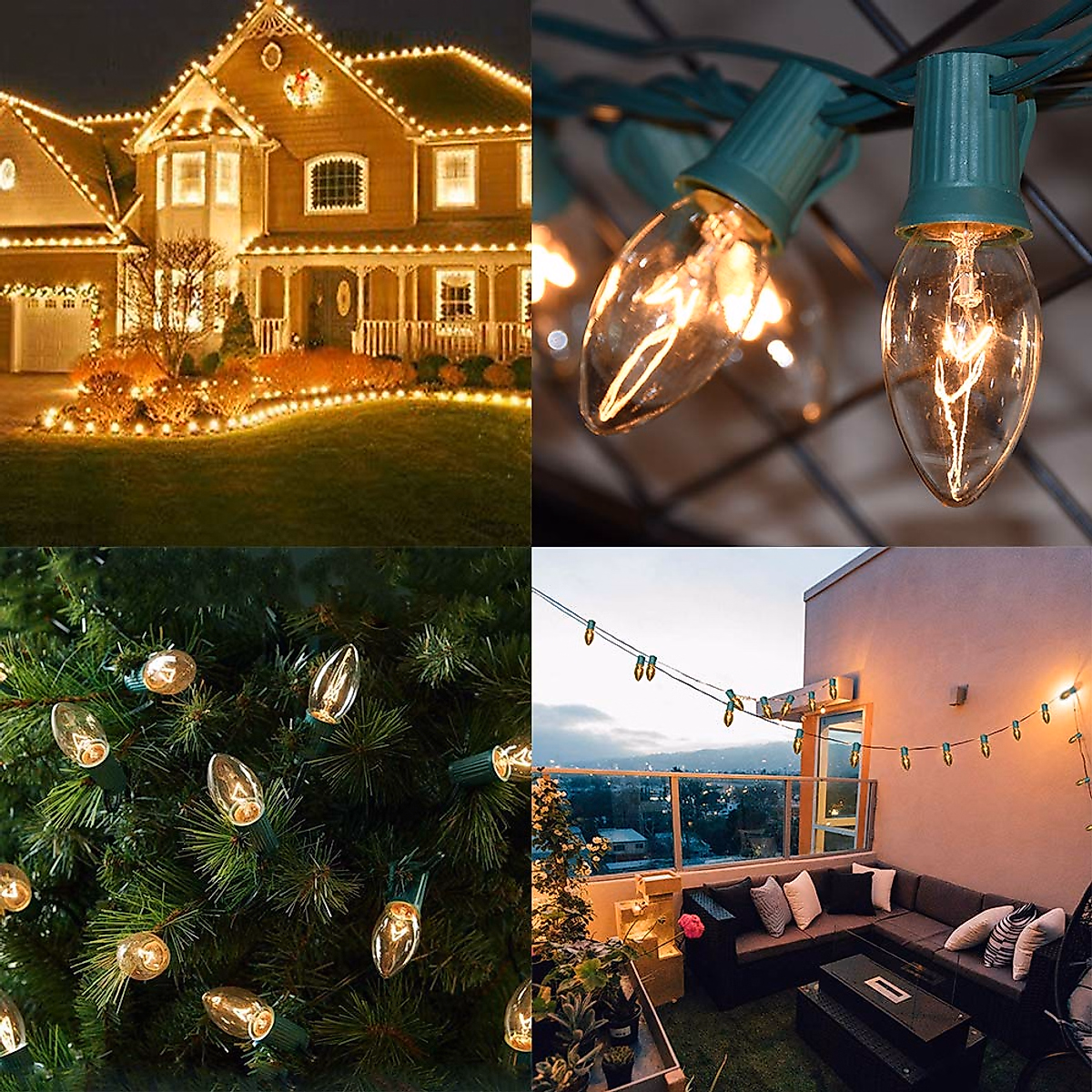 25 Pack C9 Clear Christmas Repalcement Bulbs, C9 Christmas Replacement Light Bulb for Christmas String Light, E17 Intermediate Base- 7 Watts