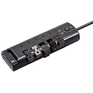 Monoprice 10 Outlet Rotating Surge Protector Power Block / Strip - 8 Feet - Black | 2880 Joules, Heavy Duty Cord