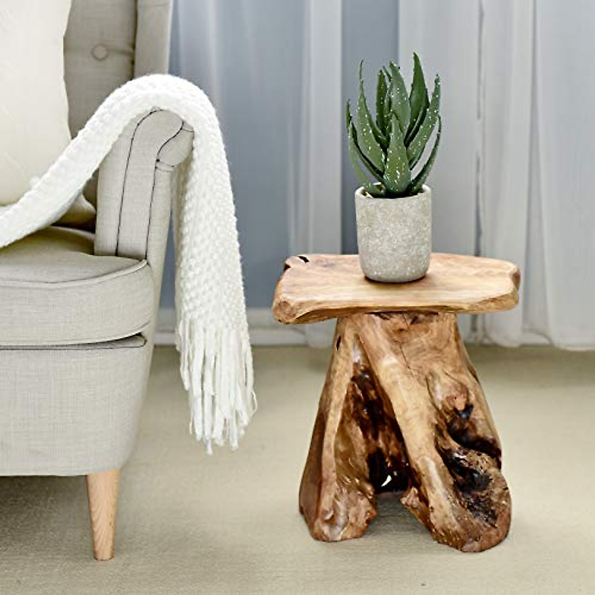 WELLAND Tree Stump Stool Live Edge, Natural Edge Side Table, Plant Stand, Nightstand, Mushroom Stool 14" Tall