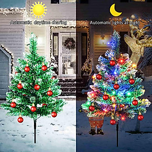 Windpnn Upgraded 4-Packs Solar Christmas Tree Pathway Lights Outdoor Christmas Decorations Waterproof, 8 Modes Solar Christmas Garden Stake Lights for Christmas Decorations Yard, Lawn, Pathway, Grave