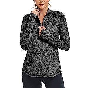 Black Long Sleeve Shirt Women,Cucuchy Hiking Shirts Raglan Sleeve V Neck Yoga Tops Lightweight Half Zipper Moisture Wicking Smooth Fashion Daily Workout Activewear Plain Black XLarge