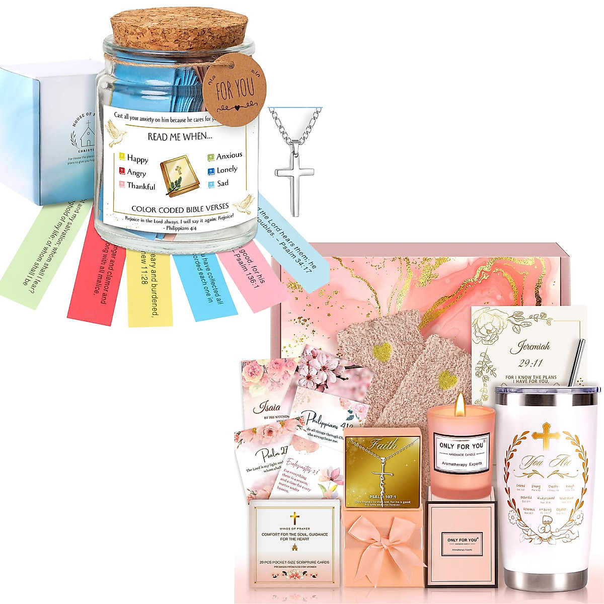 Christian Faith Gifts Set & Religious Inspirational Gifts For Women & Read Me When Bible Verses Jar – Perfect for Encouragement, Prayers, and Inspirational Gifts