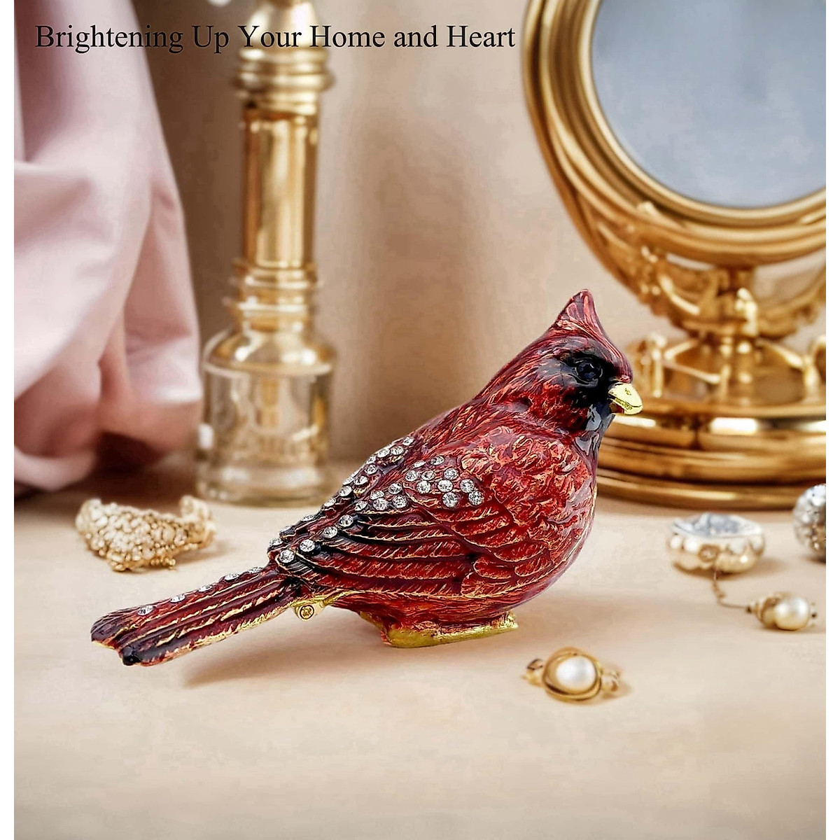 JWT Astyle Red Cardinal Bird Gifts Jewelry Trinket Boxes Hinged .Decorative Keepsake Ring Box Holder.Necklace Rings Earrings Organizer.Collectible Bird Figurines Home Decor Gifts for Women.