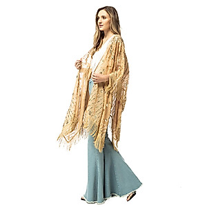 Anna-Kaci Womens Oversized Gatsby Hand Beaded Fringed Sequin Evening Shawl Wrap, Gold, Onesize