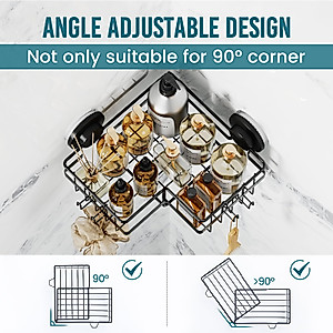 TAILI Suction Shower Caddy 2 Pack with Hooks, Drill-Free Rotating Stainless Steel Shower Shelf Basket, Removable Heavy Duty Shower Rack Organizer for Bathroom, Black