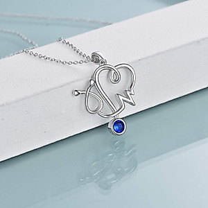 TIGER RIDER Stethoscope 925 Sterling Silver Zircon Necklace for Women, Medical Jewelry for Nurse, Jewelry Pendant Necklace Graduation Gift for Doctor, Best Friends