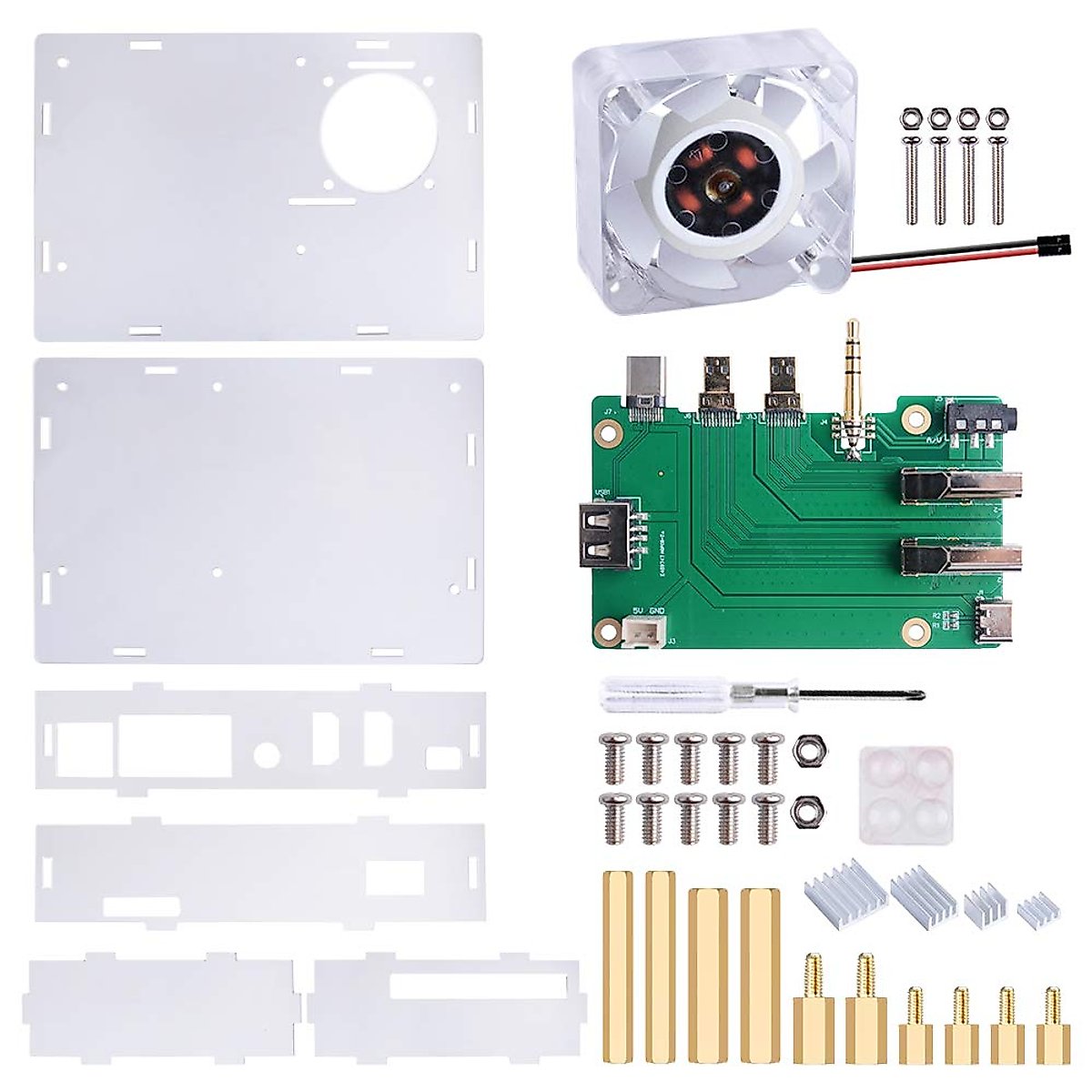 GeeekPi Acrylic Set-top Box Kit for Raspberry Pi, Pi 4 Case with 4010 Fan 5V (Blue LED Light) + Pi 4 Heatsinks + Extension Board for Raspberry Pi 4 Model B