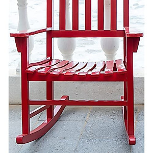 Merry Products Traditional Acacia Hardwood Rocking Chair with Tall Backrest, Curved Seat, and Wide Armrests for Outdoor or Indoor Use, Red