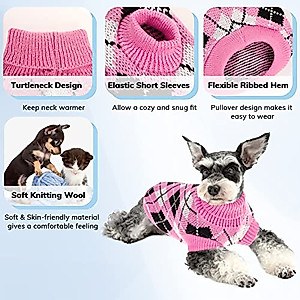 MORVIGIVE Rhombus Knit Small Dog Sweaters, Turtleneck Puppy Jumper Warm Kitten Pullover Sweater for Cold Weather, Dogs & Cats Soft Sweatshirts Boys Girls Pet Knitwear Clothes for Fall Winter Black XL