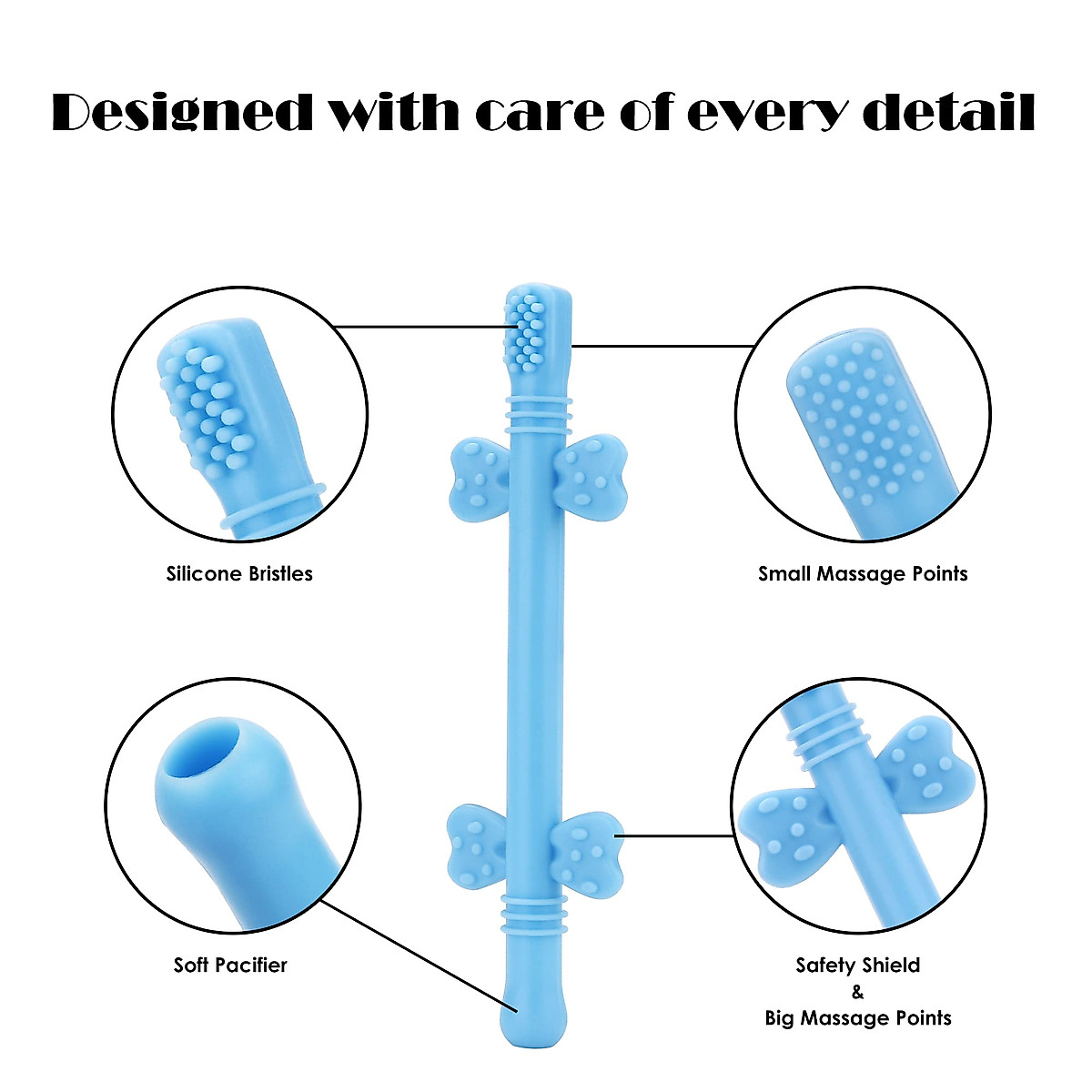 Hollow Teething Tubes with Safety Shield， Silicone Teether Toy for Babies 3-18 Months， BPA Free/Freezable Toddler Baby teether Toothbrush-Easy to Clean(Four-Color)